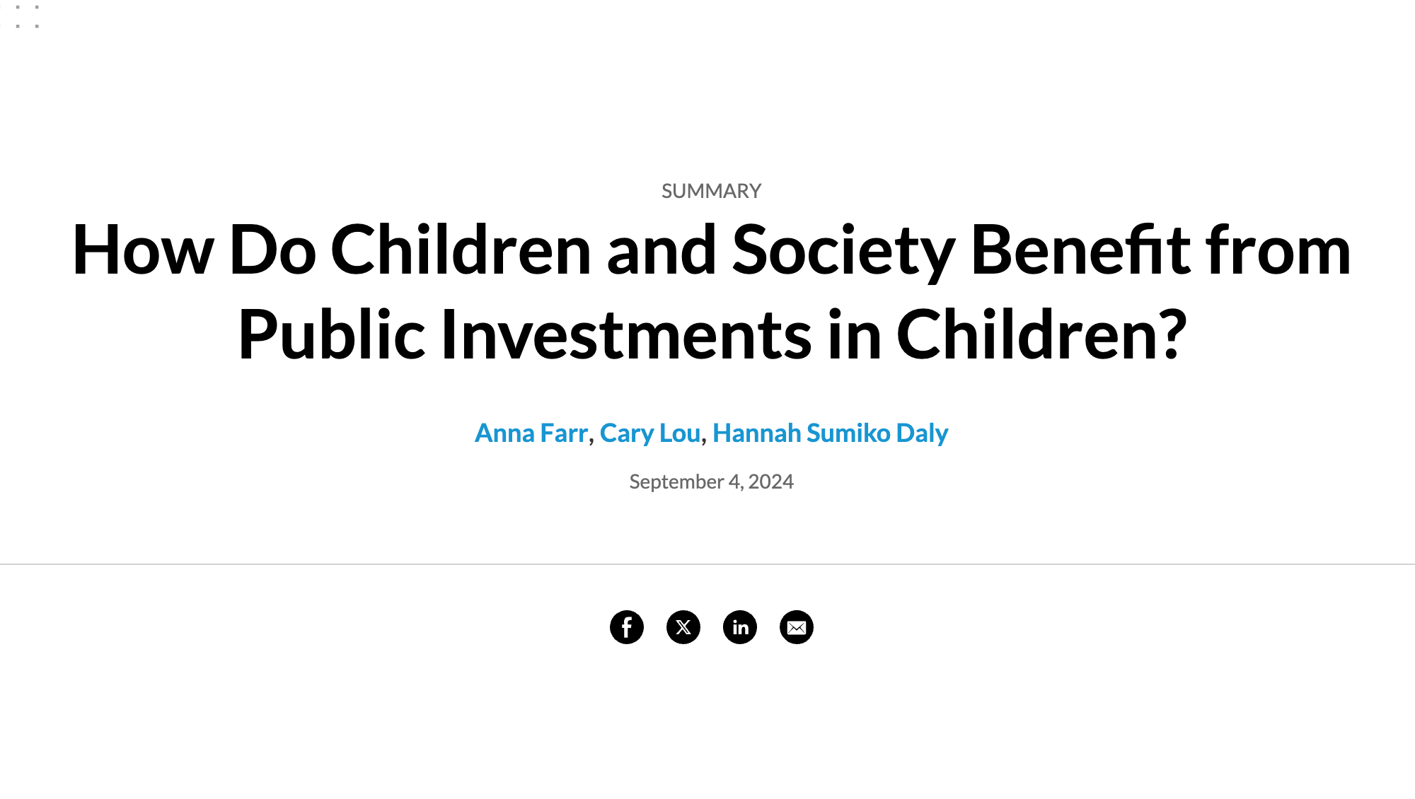 How Do Children and Society Benefit from Public Investments in Children? - Digital Government Hub